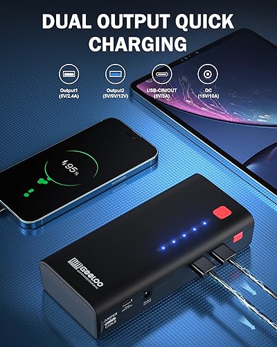 GOOLOO Jump Starter GE1200 2000A Peak Portable Jump Starter Battery Pack for Up to 8.0L Gas or 6.0L Diesel Engine with USB Quick Charge and LED Light, SuperSafe 12V Lithium Car Starter