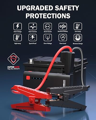 GOOLOO Jump Starter GE1200 2000A Peak Portable Jump Starter Battery Pack for Up to 8.0L Gas or 6.0L Diesel Engine with USB Quick Charge and LED Light, SuperSafe 12V Lithium Car Starter