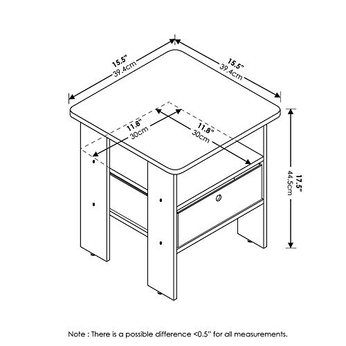 Furinno Andrey End Side Night Stand/Bedside Table with Bin Drawer, 1-Pack, Dark Espresso/Brown
