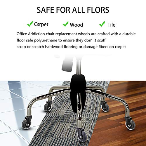 Office Chair Wheels Replacement, Office Chair 3" Caster Wheels,Set of 5 -Heavy Duty Polyurethane Chair Casters -Wood & Hardwood Floors