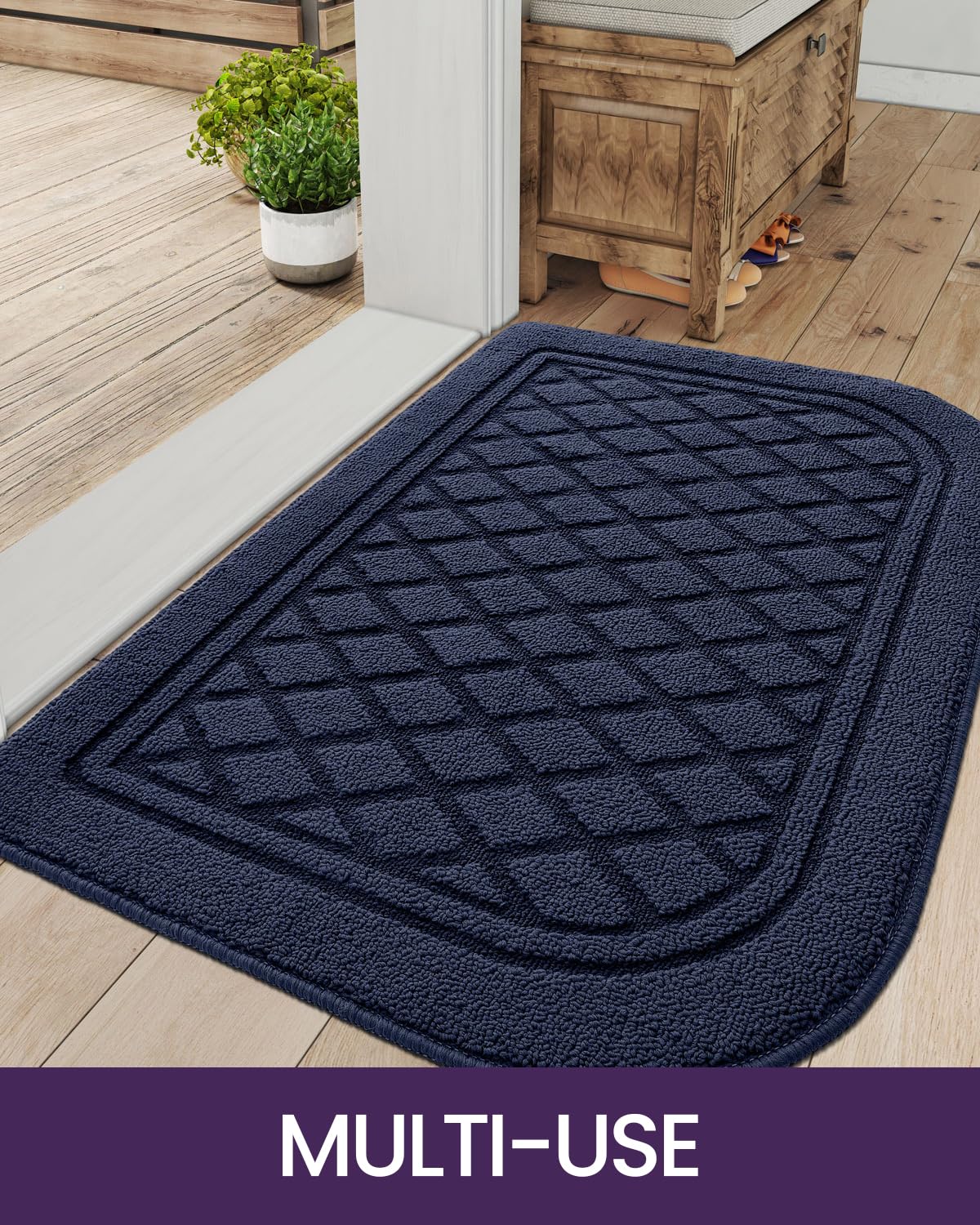 DEXI Kitchen Rug Floor Mat Half Circle Throw Rugs Washable for Sink Corner Indoor Standing Carpet 19.5"x31.5" Blue