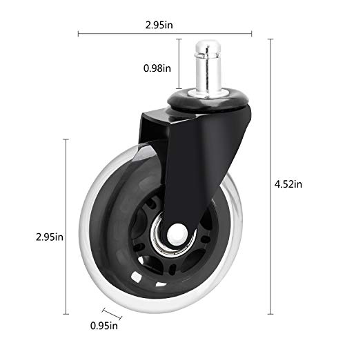 Office Chair Wheels Replacement, Office Chair 3" Caster Wheels,Set of 5 -Heavy Duty Polyurethane Chair Casters -Wood & Hardwood Floors
