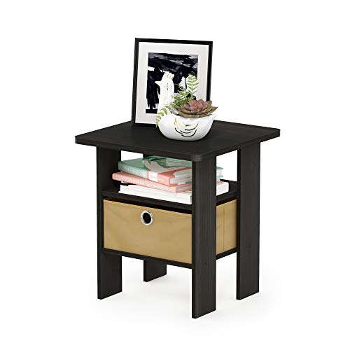 Furinno Andrey End Side Night Stand/Bedside Table with Bin Drawer, 1-Pack, Dark Espresso/Brown