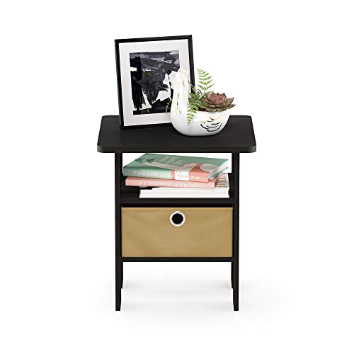 Furinno Andrey End Side Night Stand/Bedside Table with Bin Drawer, 1-Pack, Dark Espresso/Brown