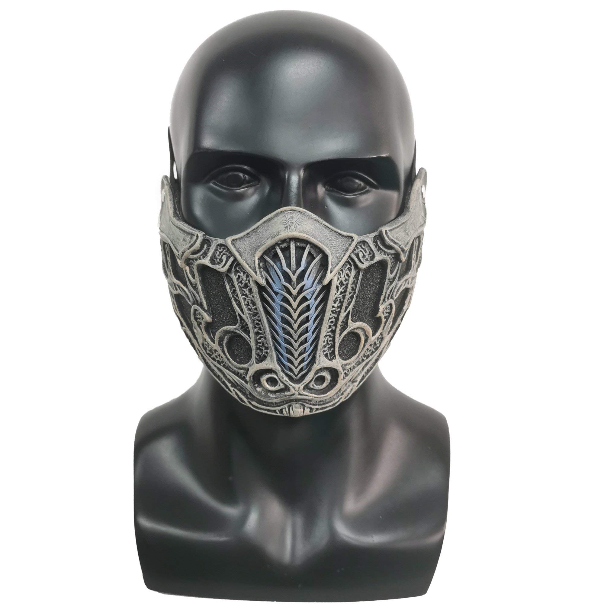 Mortal Kombat Mask Sub-ZeroSaibotScorpionLin Kuei Cosplay Half Face Latex Masks Halloween Costume Accessory 2021 (Sub Zero 2021 A), Grey, Medium
