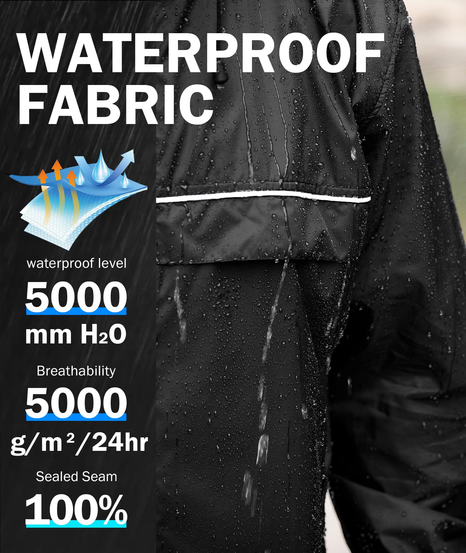 SWISSWELL Mens Waterproof Windbreaker Rain Jacket Lightweight Packable Raincoat with Hood for Golf Hiking Travel Black Large