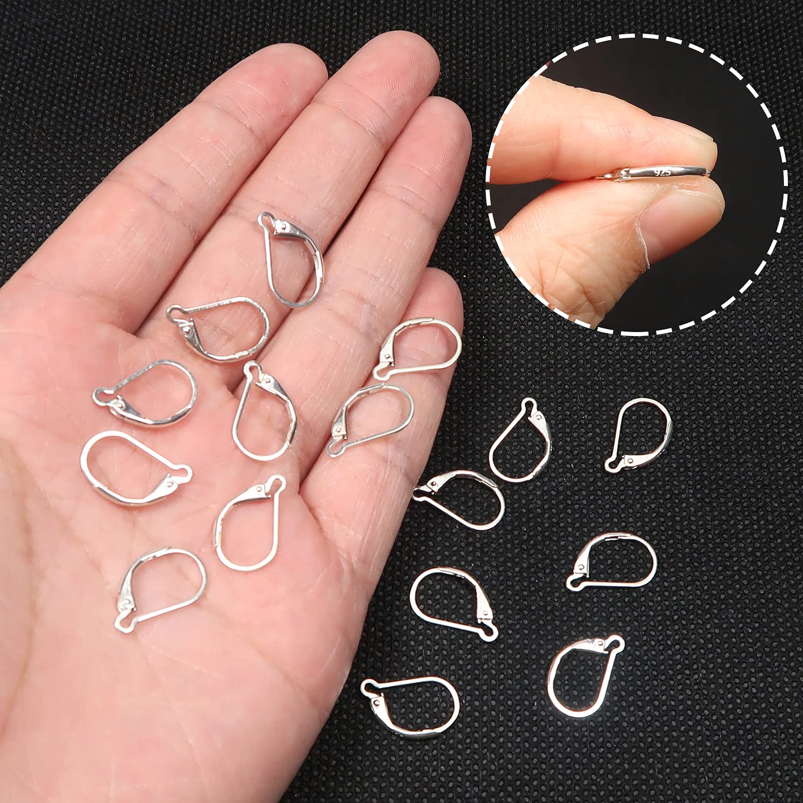 TOAOB 16pcs 925 Sterling Silver Leverback Earring Hooks Hypoallergenic Interchangeable Dangle Ear Wire 10x16mm Leverback Earring Findings for Jewelry Making