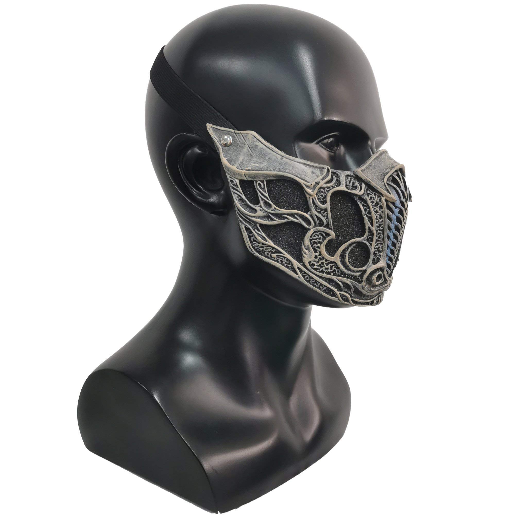 Mortal Kombat Mask Sub-ZeroSaibotScorpionLin Kuei Cosplay Half Face Latex Masks Halloween Costume Accessory 2021 (Sub Zero 2021 A), Grey, Medium