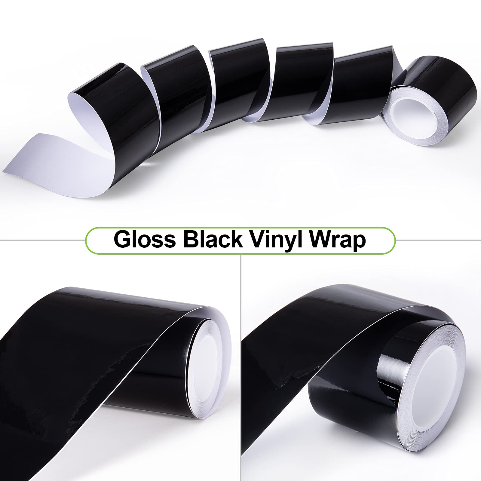 Spurtar Gloss Black Vinyl Wrap 4 Inch x 20ft Air-Release Adhesive Car Vinyl Tape Chrome Delete Wrap Roll DIY Car Exterior Decoration Door Edge Guard Vehicle Detailing Paper 10CM x 6M