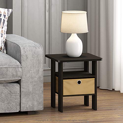 Furinno Andrey End Side Night Stand/Bedside Table with Bin Drawer, 1-Pack, Dark Espresso/Brown
