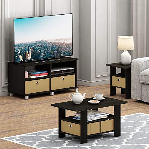 Furinno Andrey End Side Night Stand/Bedside Table with Bin Drawer, 1-Pack, Dark Espresso/Brown
