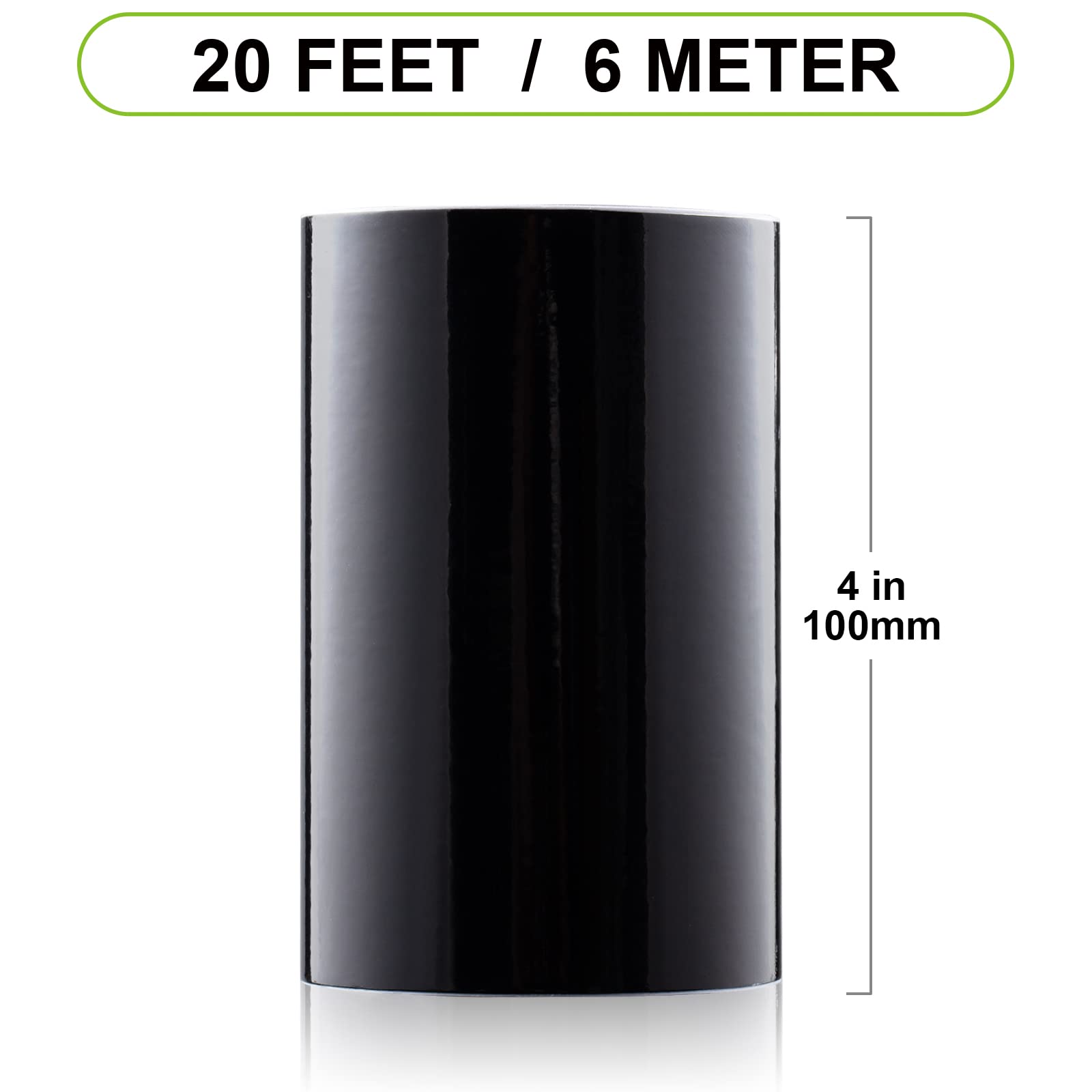 Spurtar Gloss Black Vinyl Wrap 4 Inch x 20ft Air-Release Adhesive Car Vinyl Tape Chrome Delete Wrap Roll DIY Car Exterior Decoration Door Edge Guard Vehicle Detailing Paper 10CM x 6M