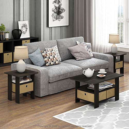 Furinno Andrey End Side Night Stand/Bedside Table with Bin Drawer, 1-Pack, Dark Espresso/Brown