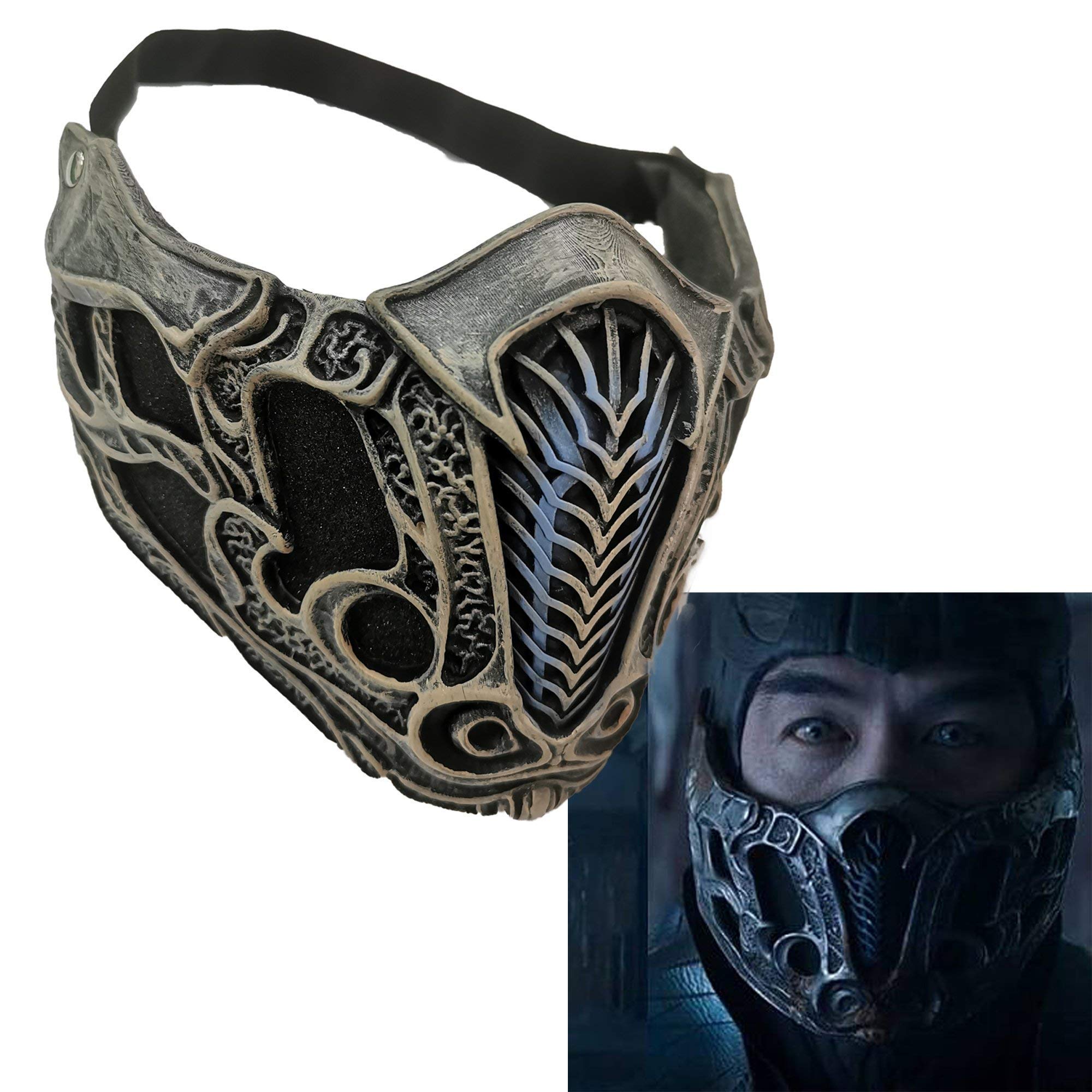 Mortal Kombat Mask Sub-ZeroSaibotScorpionLin Kuei Cosplay Half Face Latex Masks Halloween Costume Accessory 2021 (Sub Zero 2021 A), Grey, Medium