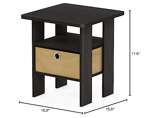 Furinno Andrey End Side Night Stand/Bedside Table with Bin Drawer, 1-Pack, Dark Espresso/Brown