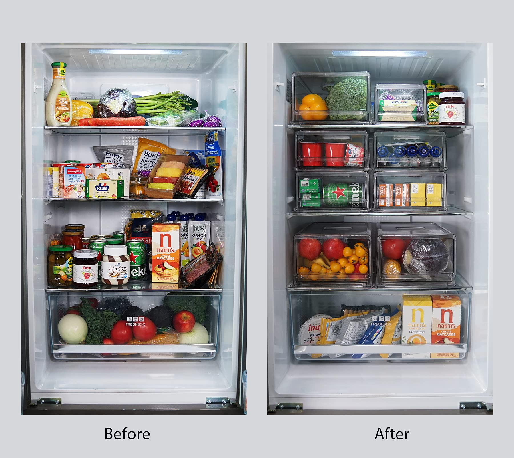 GREENTEC Pull Out Freezer Drawer, Stackable Refrigerator Organizer Drawer, Organizing Bin, Clear Storage Container for Food, Kitchen, Closet, BPA Free, XL