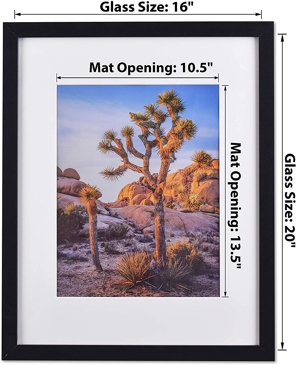skyDrama Black 16x20 Picture Frames matted to 11x14 Photos, Polystyrene Glass for Wall Hanging-2 Sets.