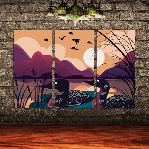 3 Panels Loon Bird Canvas Print Painting Modern Canvas Wall Art Oil Painting for Wall Decor and Home Decoration Artwork Framed Ready to Hang