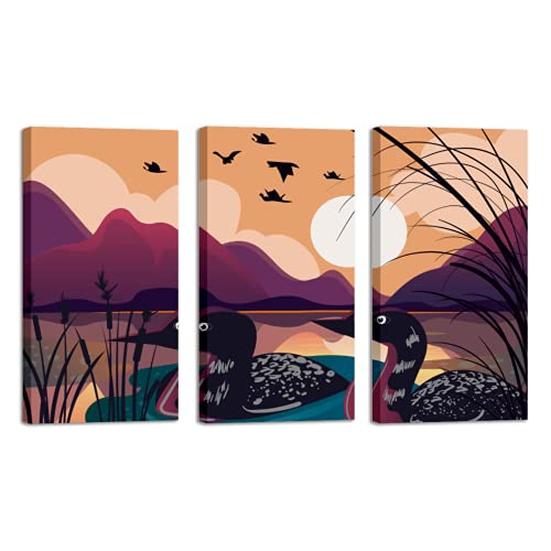 3 Panels Loon Bird Canvas Print Painting Modern Canvas Wall Art Oil Painting for Wall Decor and Home Decoration Artwork Framed Ready to Hang