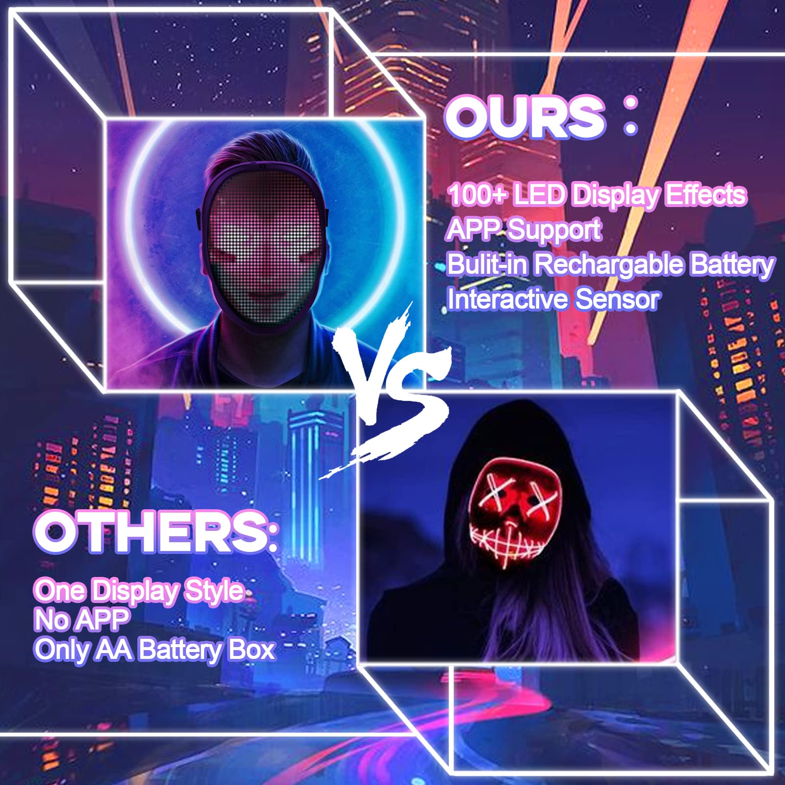 AINSKO Face Transforming Led Mask-APP Controlled,Cool Lighting Face Mask for Cosplay Party Christmas Gift (USBC Rechargable)