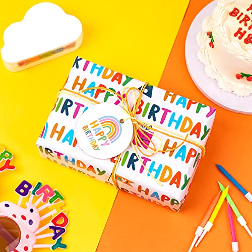 WRAPAHOLIC Birthday Wrapping Paper Roll - Mini Roll - 3 Rolls - 17 Inch X 120 Inch Per Roll - Colorful Balloons, Stripes, Happy Birthday for Party, Celebration, Baby Shower