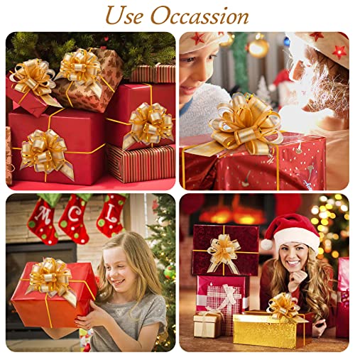 Amcami 20 Pieces Large Christmas Pull Bows for Gift Wrapping Big Gold Ribbon Bows for Xmas Gift Baskets Wine Bottles Decoration Gift Bows Organza Pull Bow for Wedding Party Birthdays Holidays