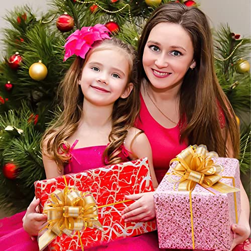Amcami 20 Pieces Large Christmas Pull Bows for Gift Wrapping Big Gold Ribbon Bows for Xmas Gift Baskets Wine Bottles Decoration Gift Bows Organza Pull Bow for Wedding Party Birthdays Holidays
