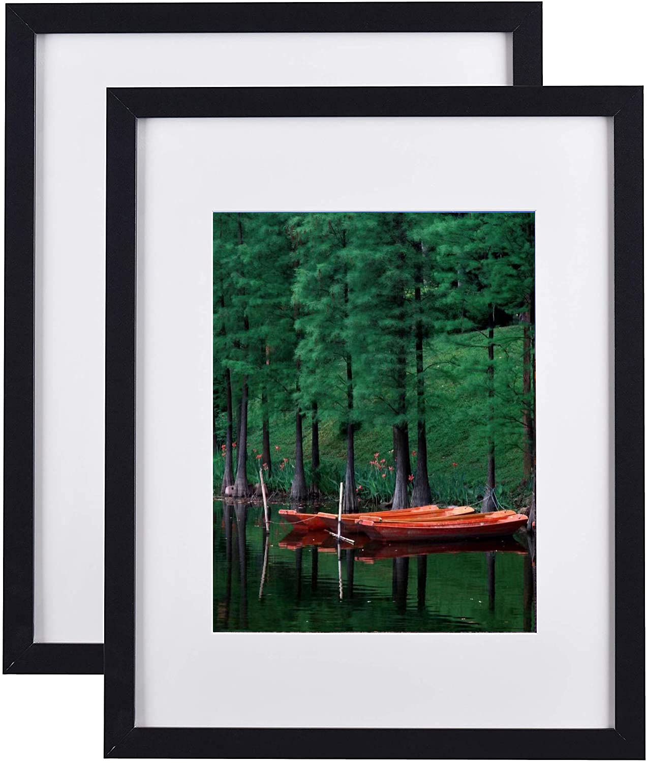 skyDrama Black 16x20 Picture Frames matted to 11x14 Photos, Polystyrene Glass for Wall Hanging-2 Sets.