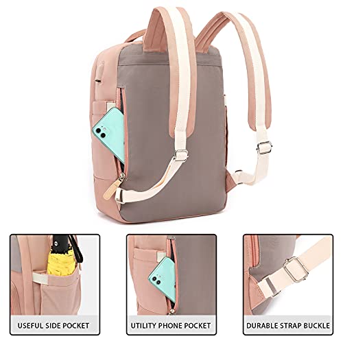 KeKour Laptop Backpack for Women,14 Inch Work Laptop Bag with USB Port Travel Computer College Casual Daypack for Weekender (Pink)