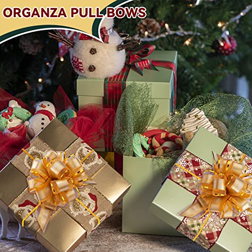 Amcami 20 Pieces Large Christmas Pull Bows for Gift Wrapping Big Gold Ribbon Bows for Xmas Gift Baskets Wine Bottles Decoration Gift Bows Organza Pull Bow for Wedding Party Birthdays Holidays