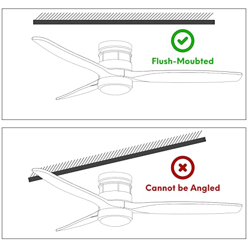 EKIZNSN 52 Inch Modern Outdoor Flush Mount Ceiling Fan with Lights Remote Control, Low Profile Wood Ceiling Fan with 3 Blades for Bedroom/Living Room, Walnut Wood