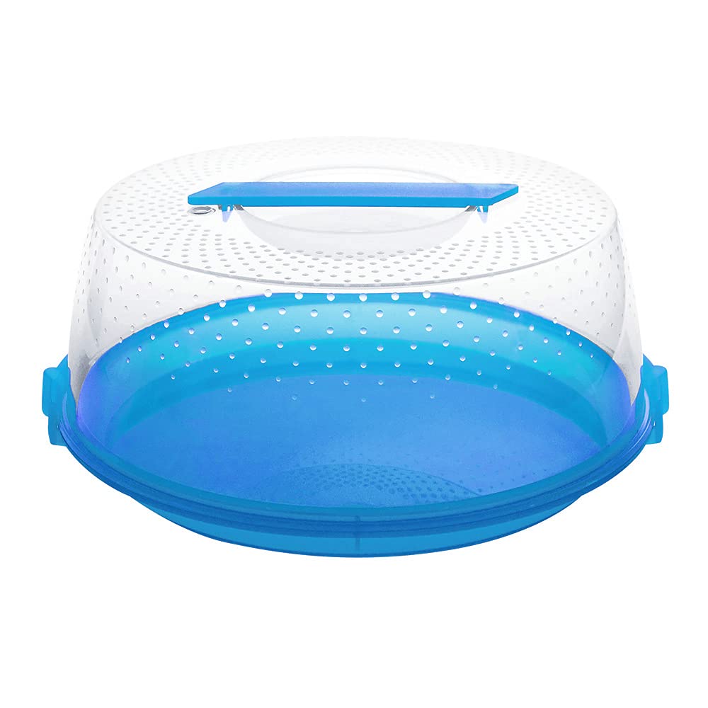 COSMOPLAST Oasi Round Cake Holder with Lid, Easy to Transport Cake Container with Locking Lid, Large - 12.6” D x 5.12 “ H, Blue