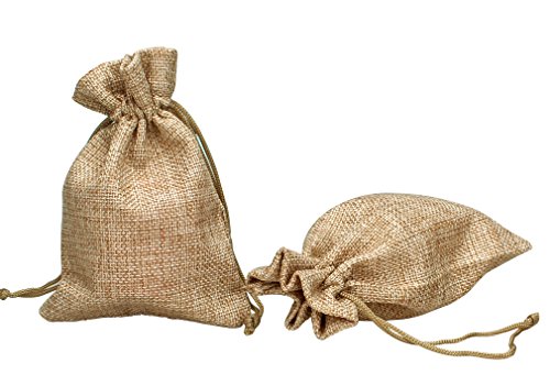 Hapdoo Lot of 100 Burlap Bags with Drawstring Gift Bags Jewelry Pouches Sacks for Wedding Party and DIY Craft, 5 x 3.5 Inches