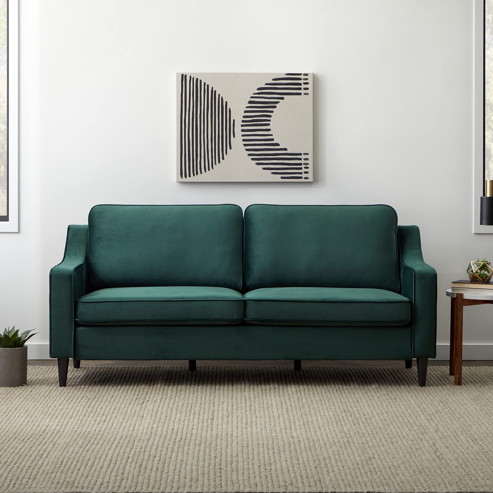 Edenbrook Jensen Upholstered Couch - Couches for Living Room – Green Velvet Couch - Living Room Furniture - Small Couch - Seats Three - Scoop Arm Modern Couch
