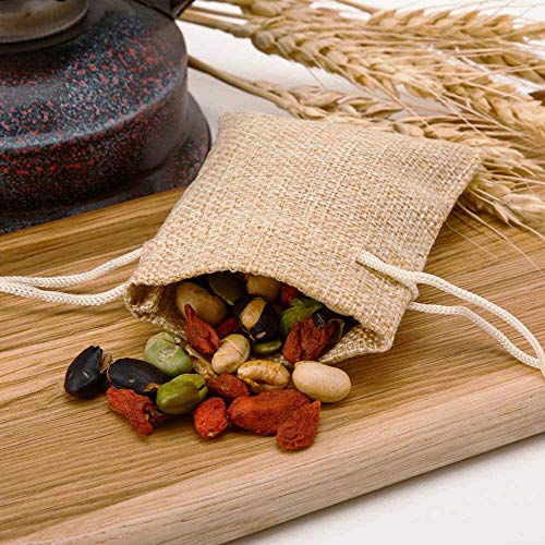 Hapdoo Lot of 100 Burlap Bags with Drawstring Gift Bags Jewelry Pouches Sacks for Wedding Party and DIY Craft, 5 x 3.5 Inches