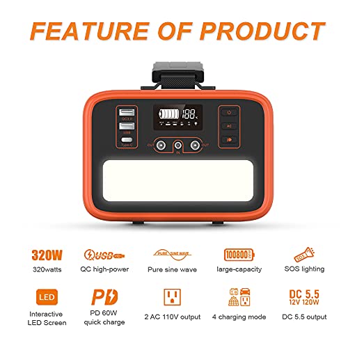 (US Shipping) NECESPOW Portable Power Station,322Wh/100800mAh Lifepo4 Battery Backup Supply Solar Generator,320W(Peak 600W) Pure Sine Wave, PD60W Output for Camping CPAP Outdoor RV Emergency