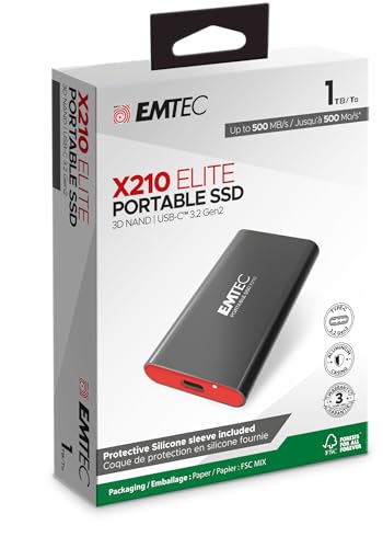 Emtec 1TB X210 Elite SATA III Portable Solid State Drive (SSD) with NAND Technology ECSSD1TX210