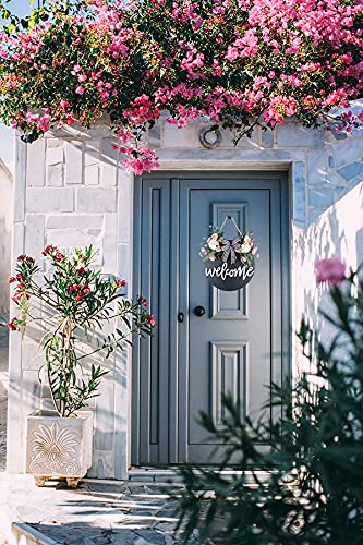 Welcome Sign for Front Door, Farmhouse Porch Décor Wooden Hanging Round Sign 12" Black-Floral