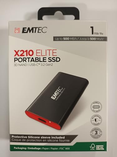 Emtec 1TB X210 Elite SATA III Portable Solid State Drive (SSD) with NAND Technology ECSSD1TX210