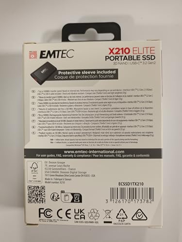 Emtec 1TB X210 Elite SATA III Portable Solid State Drive (SSD) with NAND Technology ECSSD1TX210