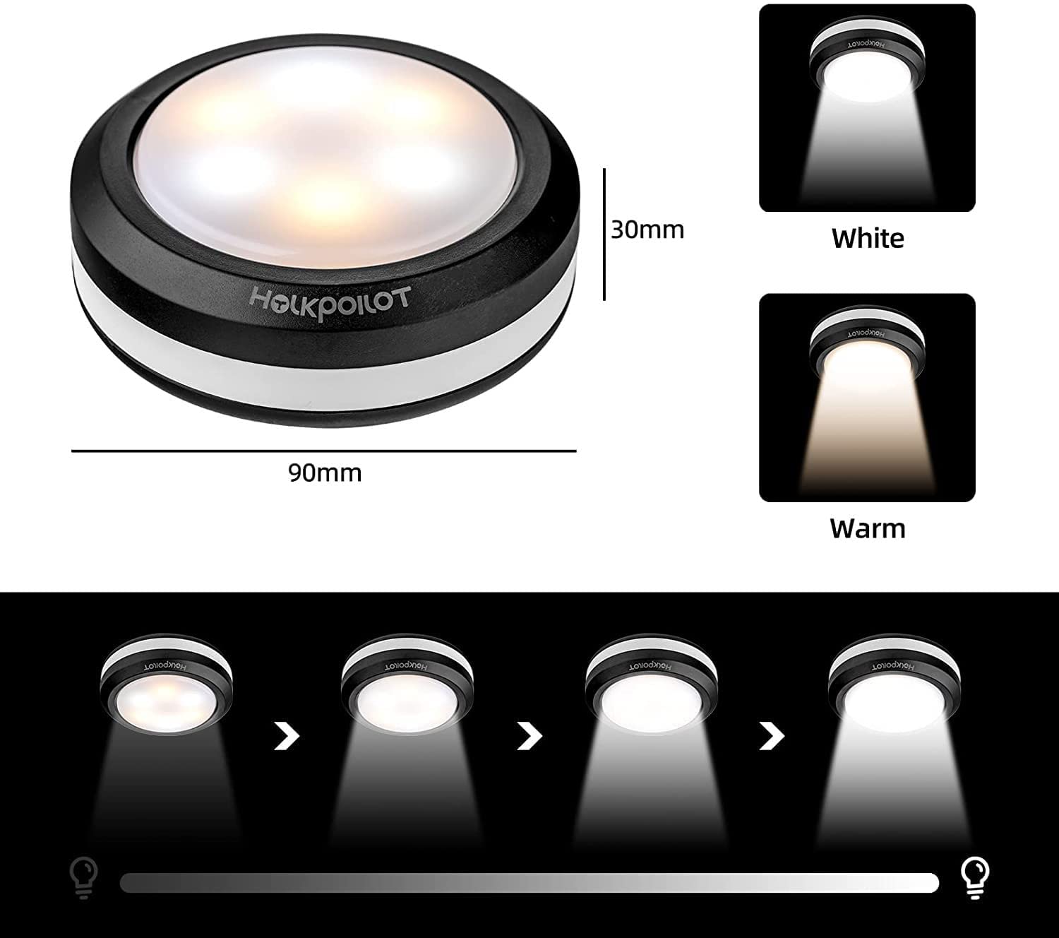 HOLKPOILOT Battery-Operated Night Lights Puck Lights with Control,Under Cabinet Lighting,Under Counter Light Battery Operated, Closet Light, Battery Led Lights(6Pack with 18Batteries)