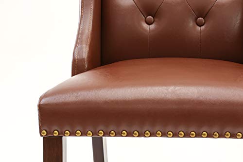 East West Furniture HLFO3-MAH-46 3 Piece Dining Room Furniture Set Contains a Round Dining Table with Pedestal and 2 Brown Faux Faux Leather Upholstered Chairs, 42x42 Inch, Mahogany