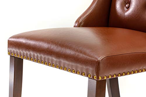 East West Furniture HLFO3-MAH-46 3 Piece Dining Room Furniture Set Contains a Round Dining Table with Pedestal and 2 Brown Faux Faux Leather Upholstered Chairs, 42x42 Inch, Mahogany