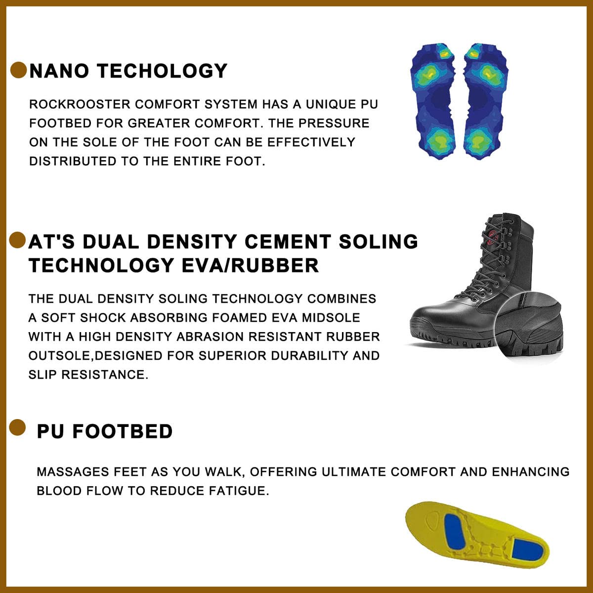 ROCKROOSTER VEGA - Men's Tactical Boots 8 Inches Lightweight Combat Outdoor Rubber Outsole Boots AB2663-10.5
