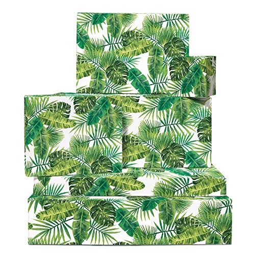 CENTRAL 23 Tropical Wrapping Paper - Palm Leaves and Monstera - 6 Sheets of Green Gift Wrapping Paper for Women - Eco Friendly - Summer - Comes with Fun Stickers