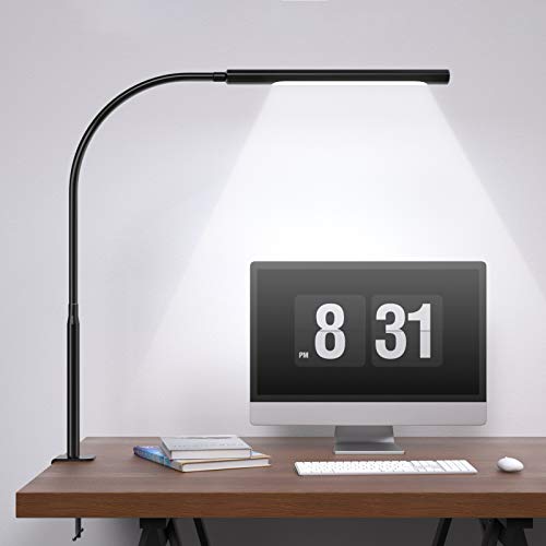 Wellwerks Swing Arm Lamp, LED Desk Lamp with Clamp, 12W Eye-Care Dimmable Light, Timer, Memory, 6 Color Modes,Modern Architect Table Lamp with Clamp for Task Study Reading Working Home Dorm Office