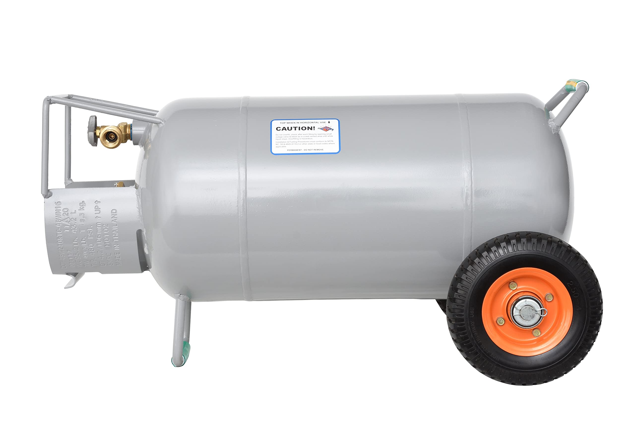 Flame King YSN40HOG 40LB Steel Horizontal & Vertical Propane Tank Cylinder HOG with Dolly Cart Wheels Tables, Fire Pits, Patio Heaters, Barbeques, Lunch, Weed Torch, and Truck Campers, Gray