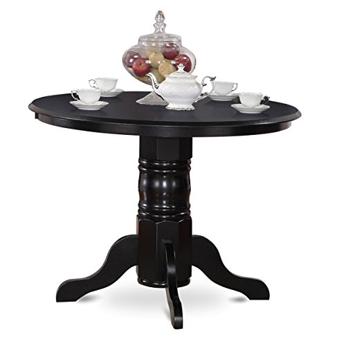 East West Furniture SHFO5-BLK-01 5 Piece Kitchen Table Set for 4 Includes a Round Dining Room Table with Pedestal and 4 Cream Linen Fabric Upholstered Chairs, 42x42 Inch, Black