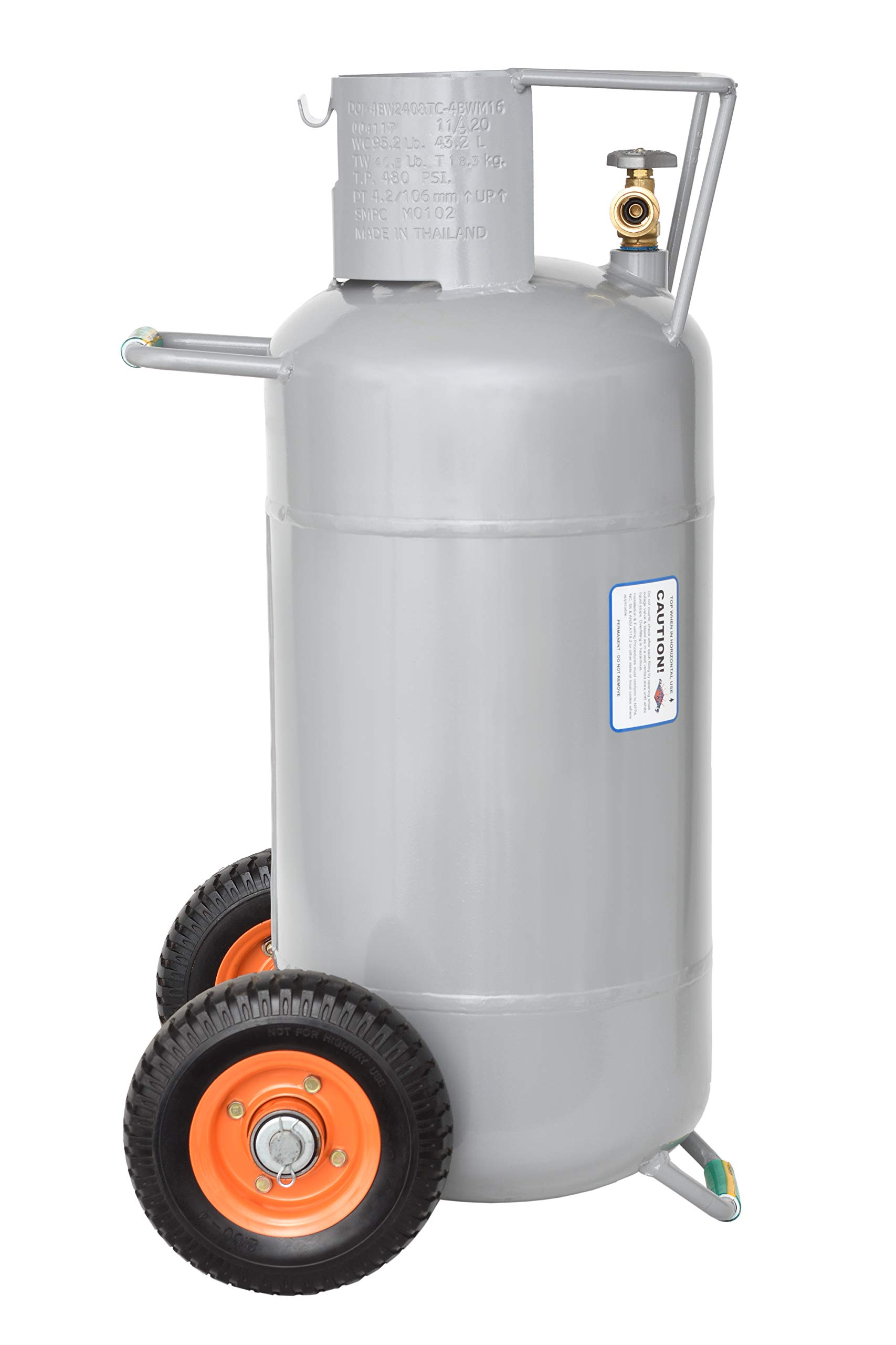 Flame King YSN40HOG 40LB Steel Horizontal & Vertical Propane Tank Cylinder HOG with Dolly Cart Wheels Tables, Fire Pits, Patio Heaters, Barbeques, Lunch, Weed Torch, and Truck Campers, Gray