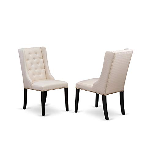 East West Furniture SHFO5-BLK-01 5 Piece Kitchen Table Set for 4 Includes a Round Dining Room Table with Pedestal and 4 Cream Linen Fabric Upholstered Chairs, 42x42 Inch, Black